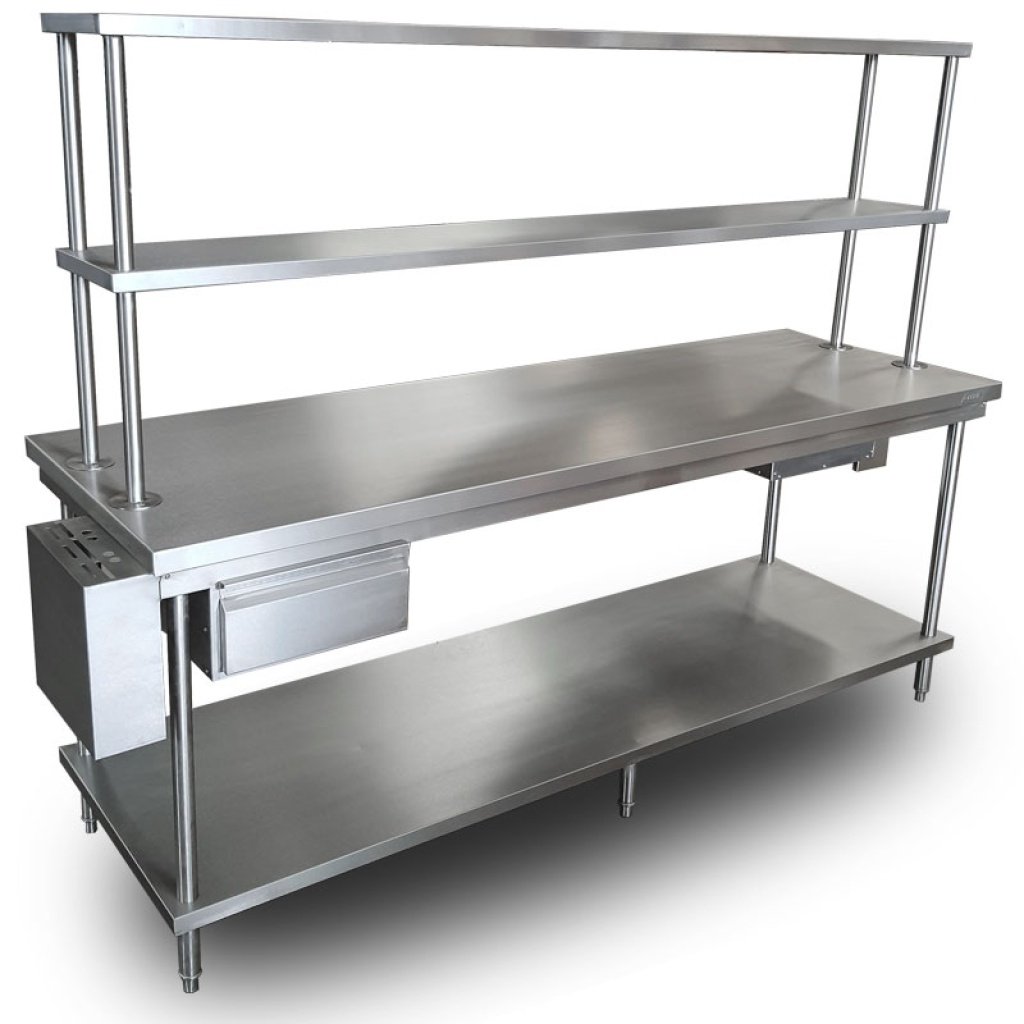 intama.mx/122 Mesa con doble repisa TAMA (220x70x90+80cm) 90kg ...