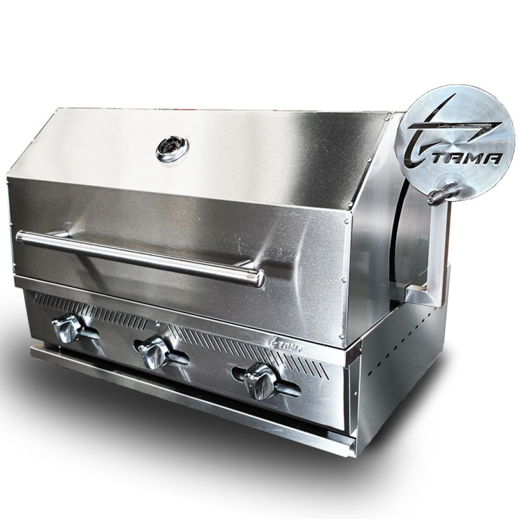 intama.mx/139 Asador argentino Hibrido TAMA empotrable Con Tapa de gas y carbón acero inoxidable ...